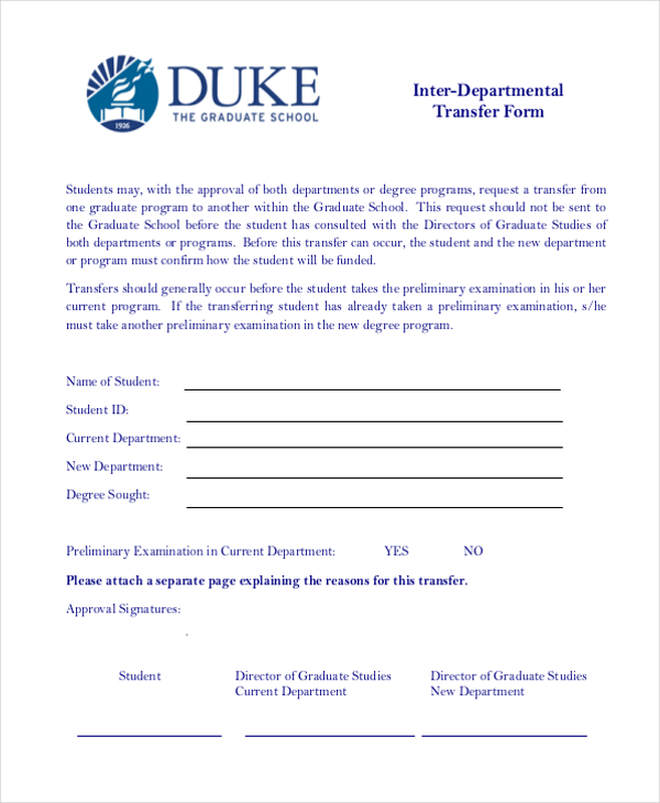 FREE 15+ Student Transfer Form Samples, PDF, MS Word, Google Docs, Excel