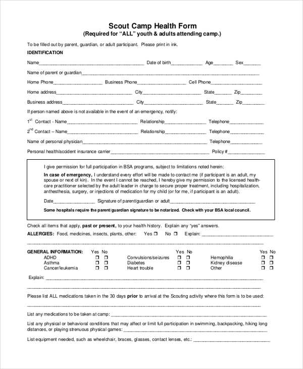 FREE 9+ Sample Scout Health Forms in PDF | Word