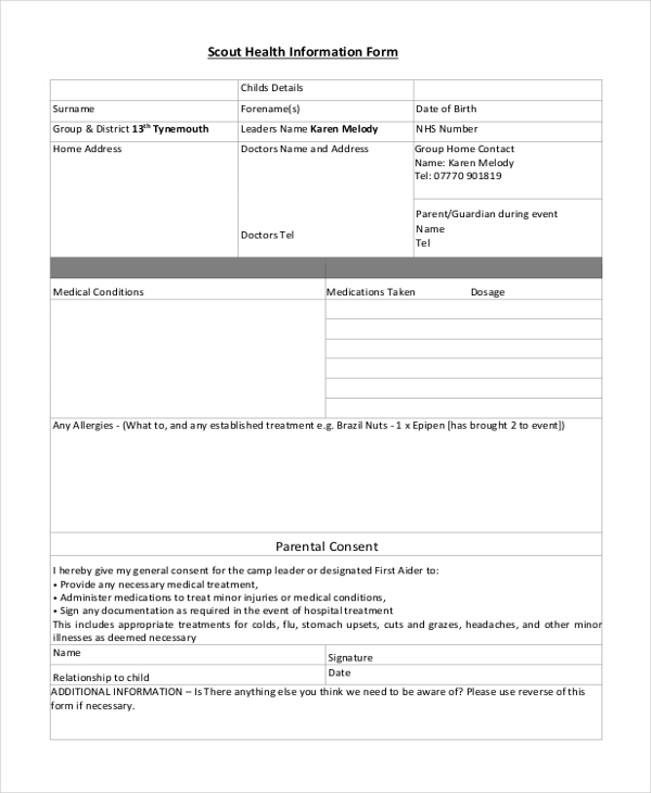 FREE 9+ Sample Scout Health Forms in PDF | Word