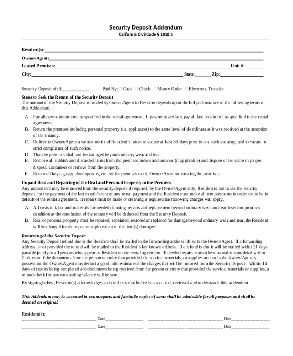 FREE 11+ Sample Security Deposit Forms in PDF | MS Word
