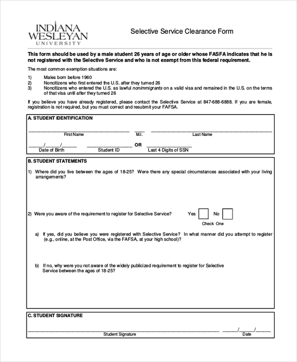 FREE 12+ Sample Selective Service Forms in PDF | Excel | Word