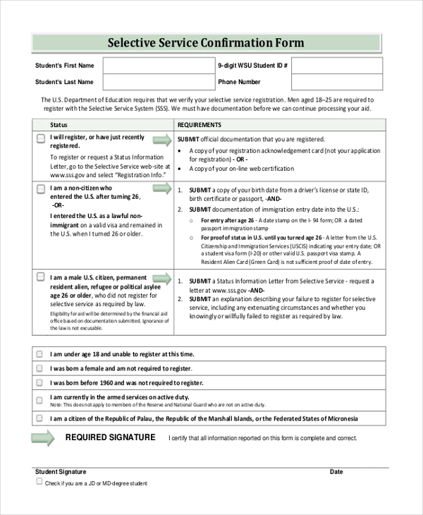 FREE 12+ Sample Selective Service Forms in PDF | Excel | Word
