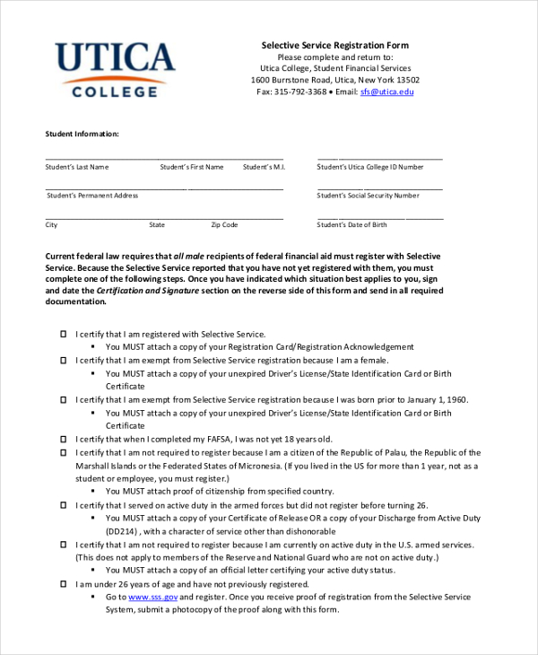FREE 12+ Sample Selective Service Forms in PDF | Excel | Word