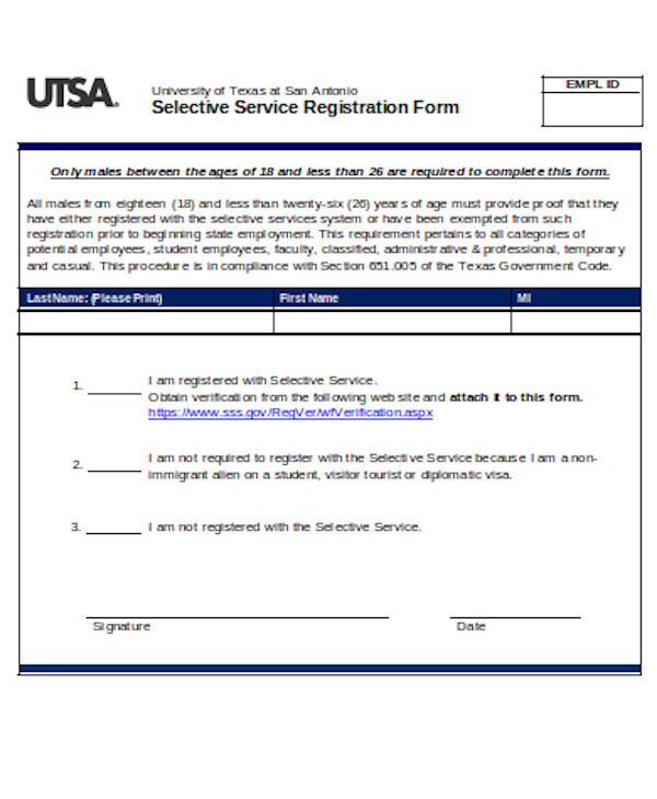 FREE 12+ Sample Selective Service Forms in PDF | Excel | Word