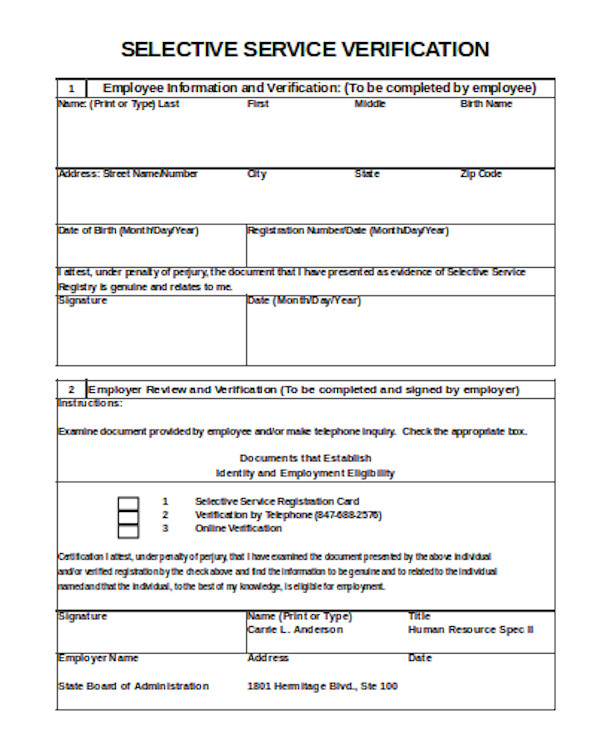 FREE 12+ Sample Selective Service Forms in PDF | Excel | Word