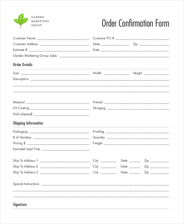 FREE 14+ Order Confirmation Form Samples, PDF, MS Word, Google Docs, Excel