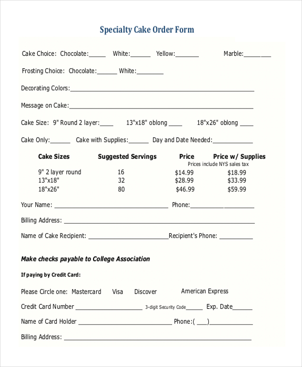 FREE 11 Sample Cake Order Forms In MS Word PDF Excel