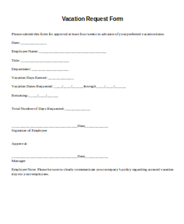FREE 11+ Sample Vacation Request Forms in PDF | MS Word | Excel