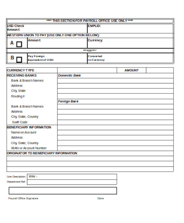 FREE 15+ Wire Transfer Form Samples, PDF, MS Word, Google Docs, Excel