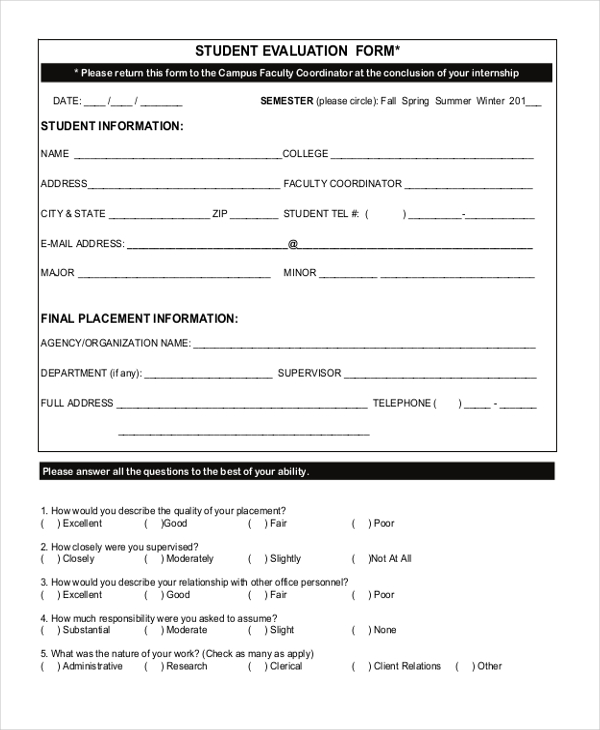 FREE 26+ Sample Evaluation Forms in MS Word | PDF | Excel