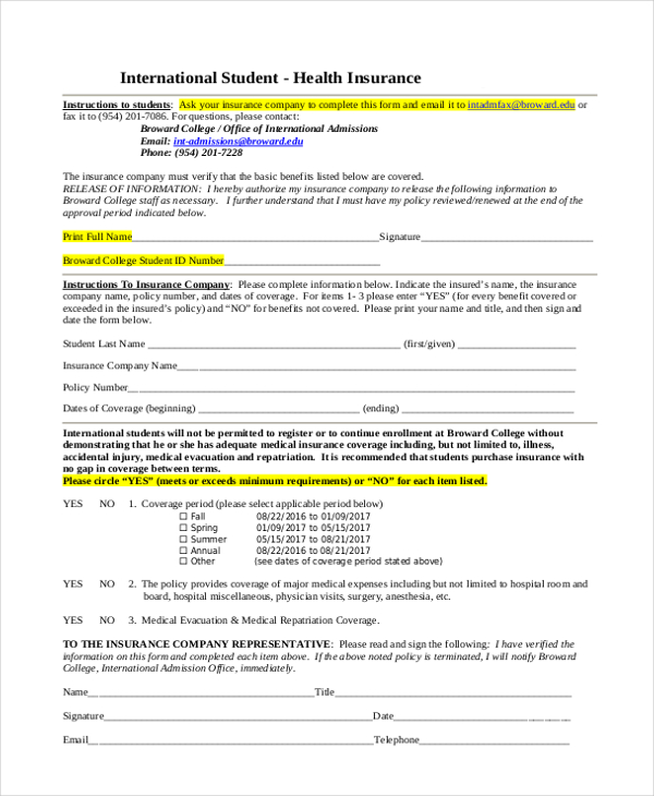 FREE 13+ Health Insurance Form Samples, PDF, MS Word, Google Docs