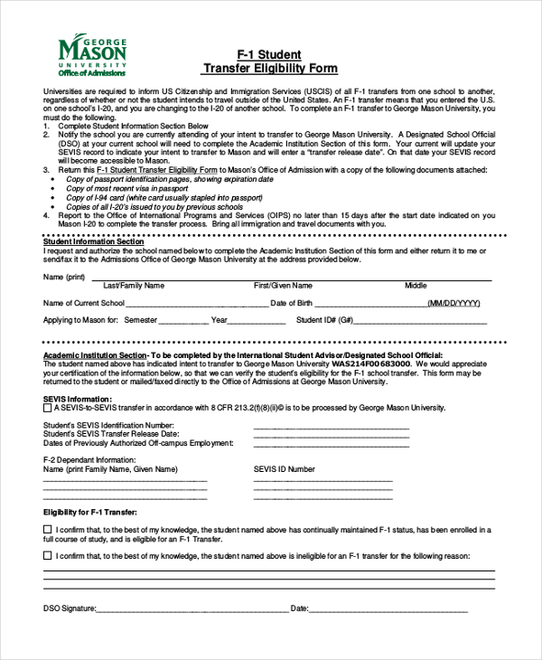 FREE 15+ Student Transfer Form Samples, PDF, MS Word, Google Docs, Excel
