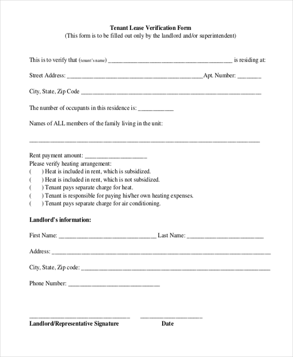 FREE 9+ Sample Tenant Verification Forms in PDF | Word