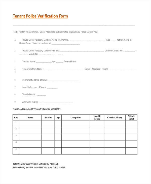 FREE 9+ Sample Tenant Verification Forms in PDF | Word