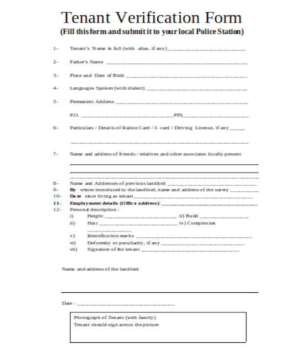 FREE 9+ Sample Tenant Verification Forms in PDF | Word