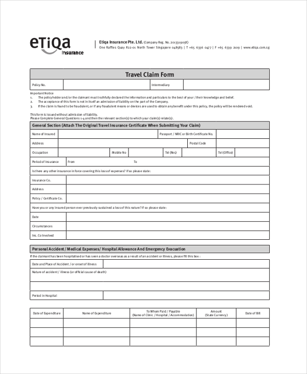 FREE 11+ Sample Travel Claim Forms in PDF | MS Word | Excel