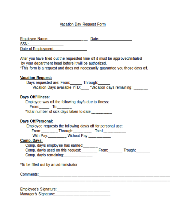 FREE 11+ Sample Vacation Request Forms in PDF | MS Word | Excel