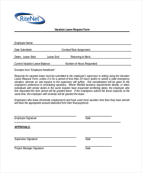 FREE 11+ Sample Vacation Request Forms in PDF | MS Word | Excel