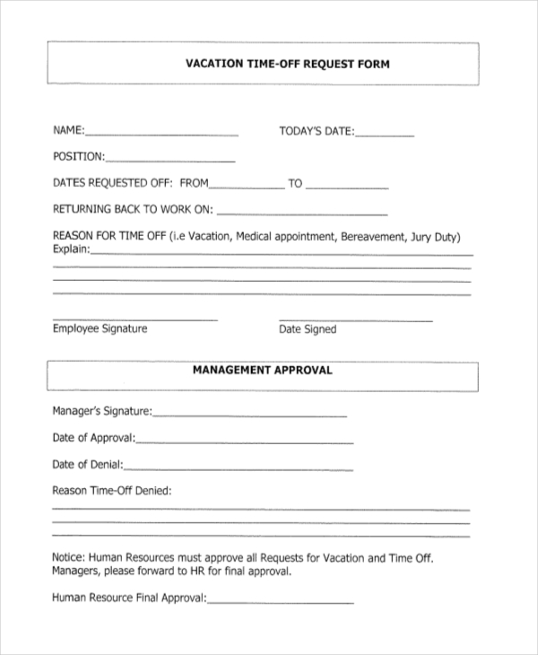 FREE 11+ Sample Vacation Request Forms in PDF | MS Word | Excel