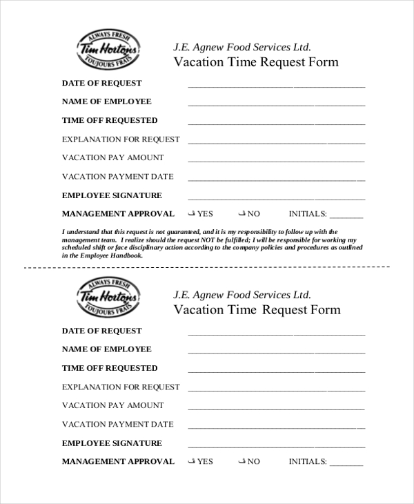 FREE 11+ Sample Vacation Request Forms in PDF | MS Word | Excel