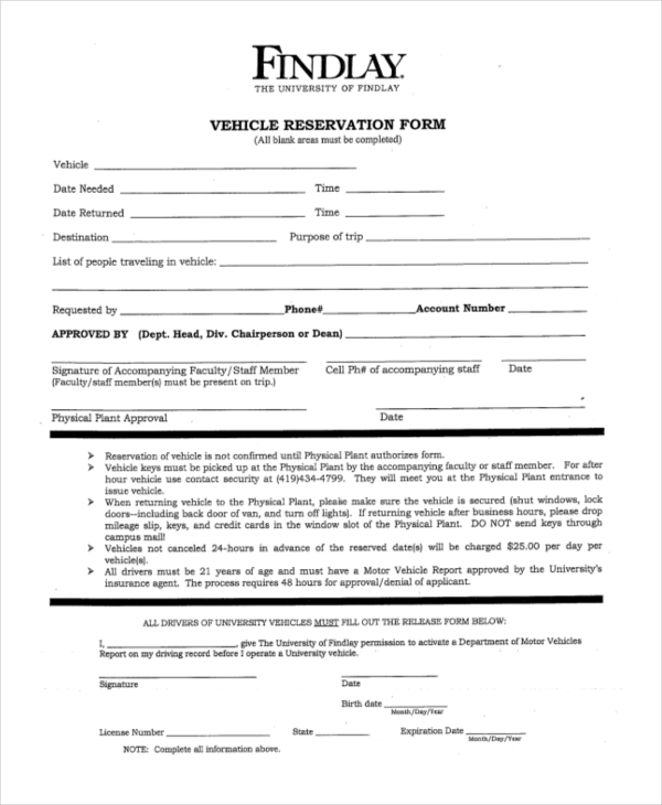 FREE 25+ Reservation Form PDF, MS Word, Google Docs, Excel