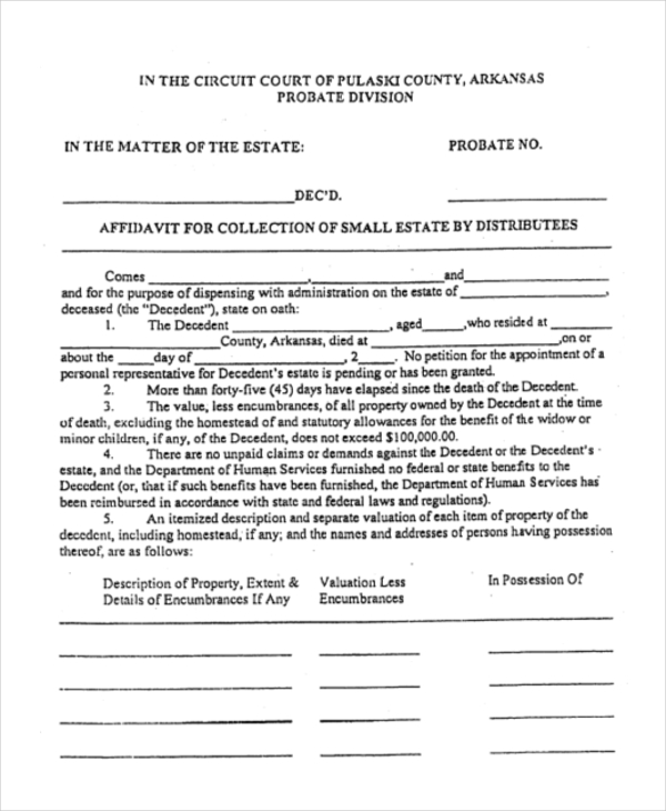 FREE 9+ Small Estate Affidavit Form Samples in PDF | MS Word