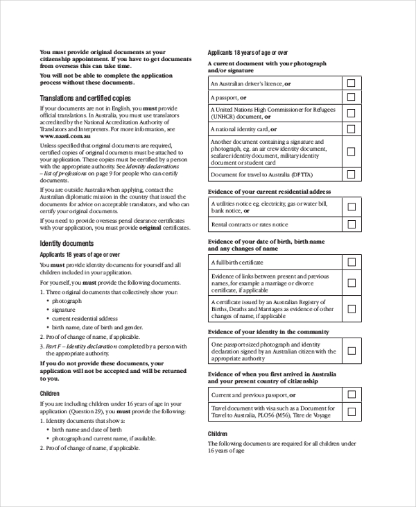 FREE 9+ Sample Citizenship Application Forms in MS Word | PDF | Excel