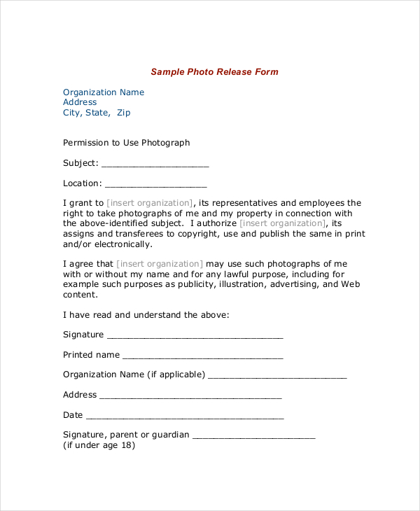 FREE 11+ Sample Picture Release Forms in PDF | MS Word