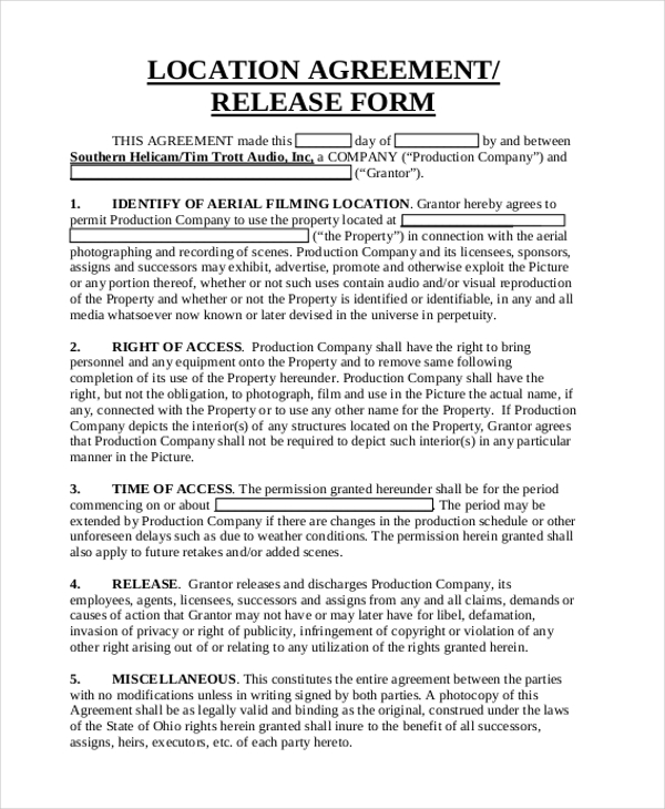 FREE 11+ Sample Location Release Forms in PDF | Word