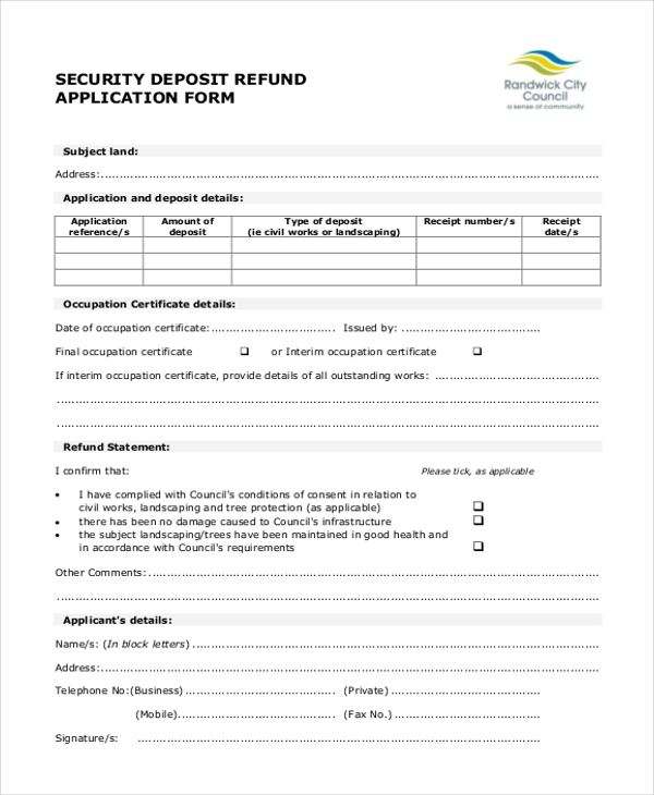 FREE 12+ Security Deposit Refund Form Samples, PDF, MS Word, Google Docs