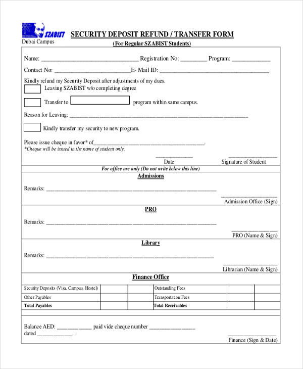 FREE 12+ Security Deposit Refund Form Samples, PDF, MS Word, Google Docs