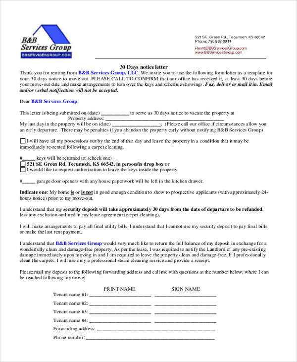 FREE 12+ 30 Day Notice Form Samples, PDF, MS Word, Google Docs