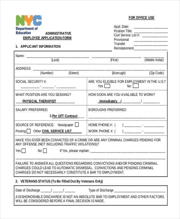 FREE 13+ Sample Employee Application Forms in PDF | Excel | MS Word
