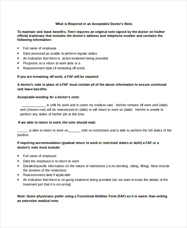 FREE 11+ Doctor Note Samples, PDF, MS Word, Google Docs