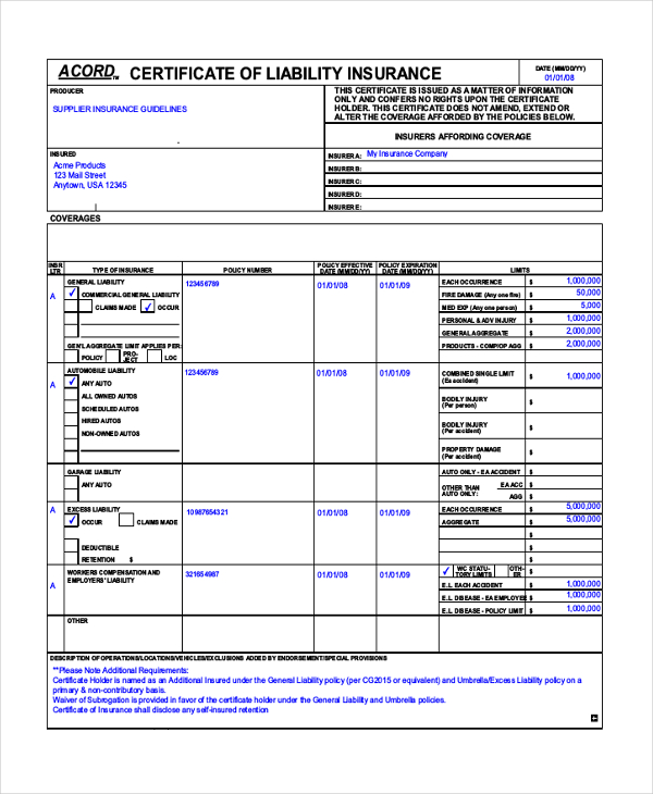 FREE 10 Sample Acord Forms In PDF MS Word