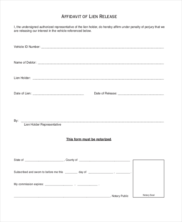FREE 13+ Release of Lien Form Samples, PDF, MS Word, Google Docs