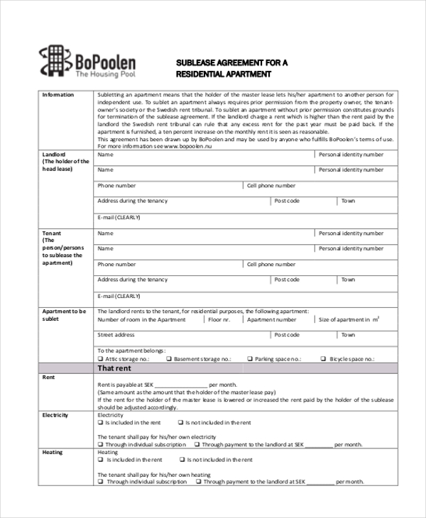 FREE 11+ Sample Sublease Agreement Forms in PDF | MS Word