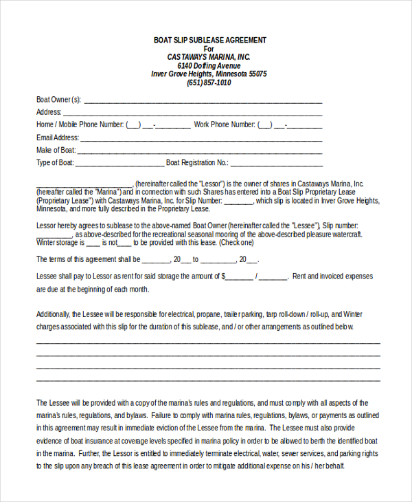 Boat Slip Rental Agreement Template Alec Langdon