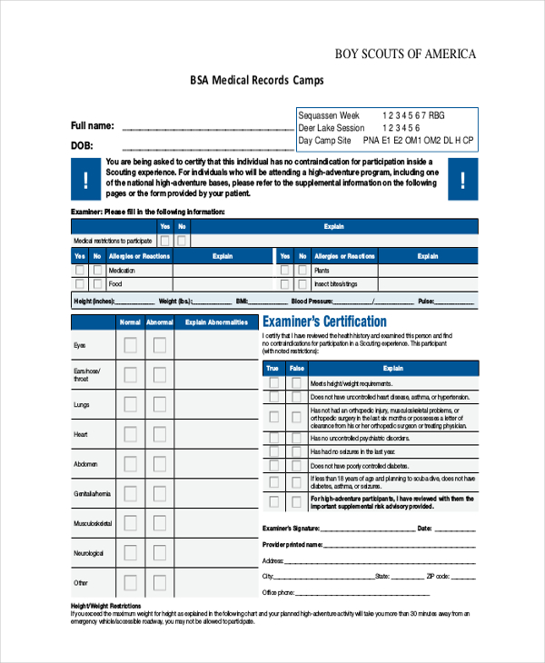 FREE 8+ Sample BSA Medical Forms in PDF | MS Word