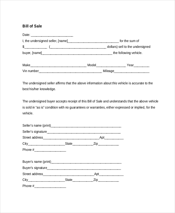 FREE 10+ Sample Vehicle Bill of Sales Forms in PDF | Excel | MS Word