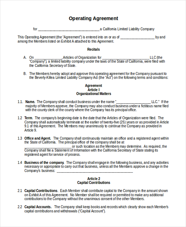 FREE 13+ Operating Agreement Form Samples, PDF, MS Word, Google Docs