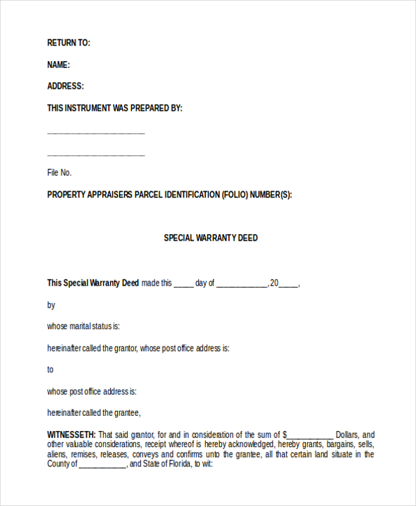 FREE 8+ Sample Special Warranty Deed Forms in PDF | MS Word