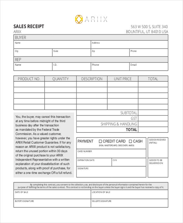 FREE 11+ Sample Sales Receipt Forms in PDF | MS Excel | Word