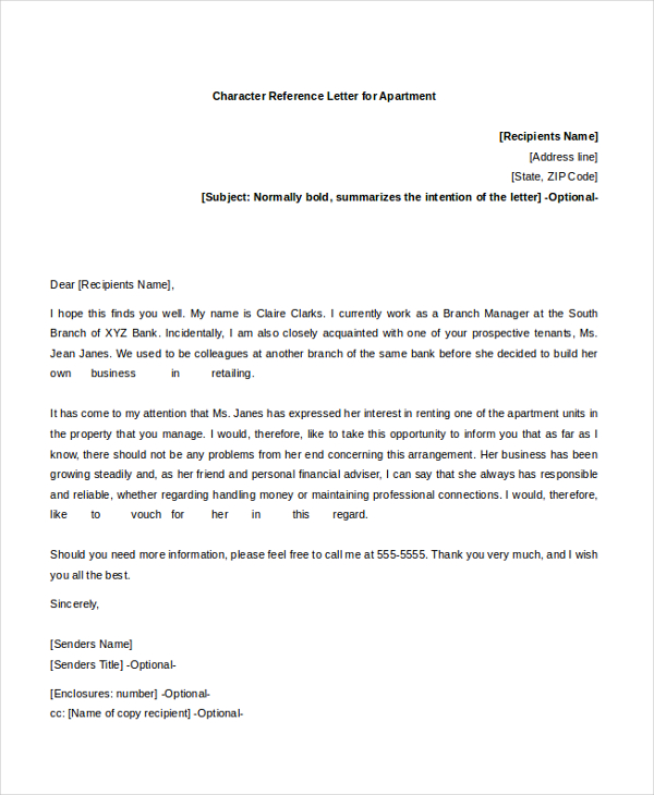 FREE 10 Sample Character Reference Letters In MS Word PDF
