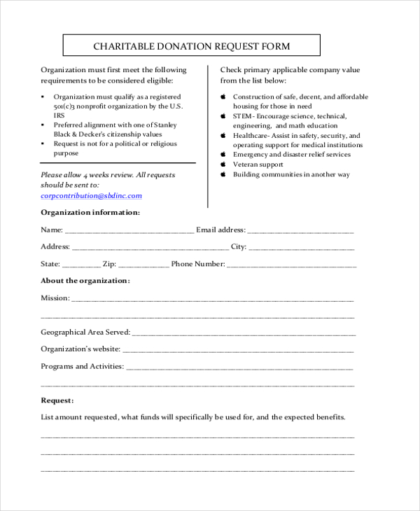 FREE 15+ Donation Request Form Samples, PDF, MS Word, Google Docs, Excel