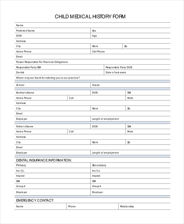 FREE 12+ Sample Medical History Forms in PDF | MS Word | Excel