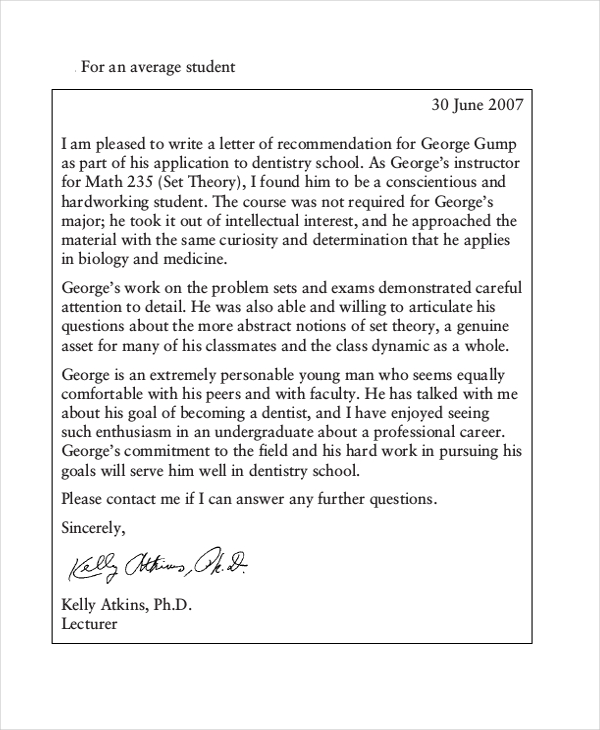 FREE 10+ College Letter of Recommendation Samples, PDF, MS Word, Google ...