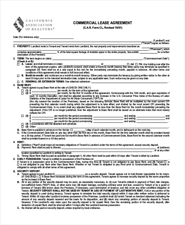 FREE 9 Sample Commercial Lease Agreement Forms In PDF MS Word