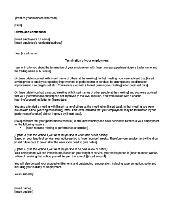FREE 10+ Employee Termination Letter Samples, PDF, MS Word, Google Docs