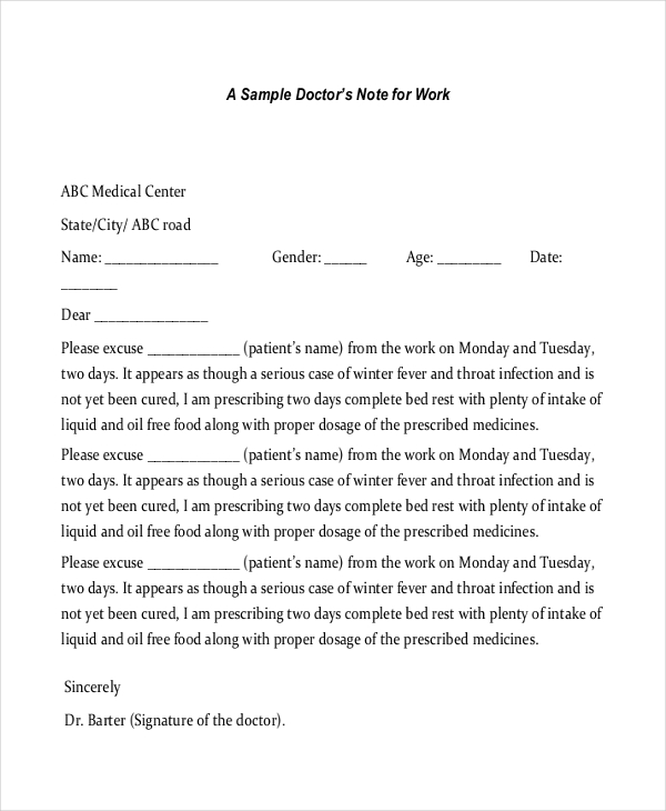 FREE 11+ Doctor Note Samples, PDF, MS Word, Google Docs